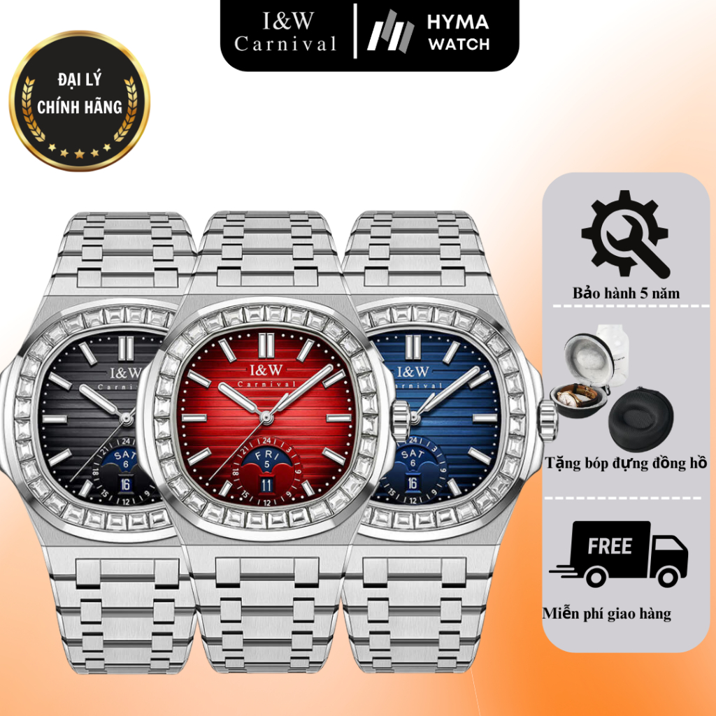 Đồng hồ Nam Automatic Carnival I&W 735G Dây thép Kính Sapphire Bảo hành ...