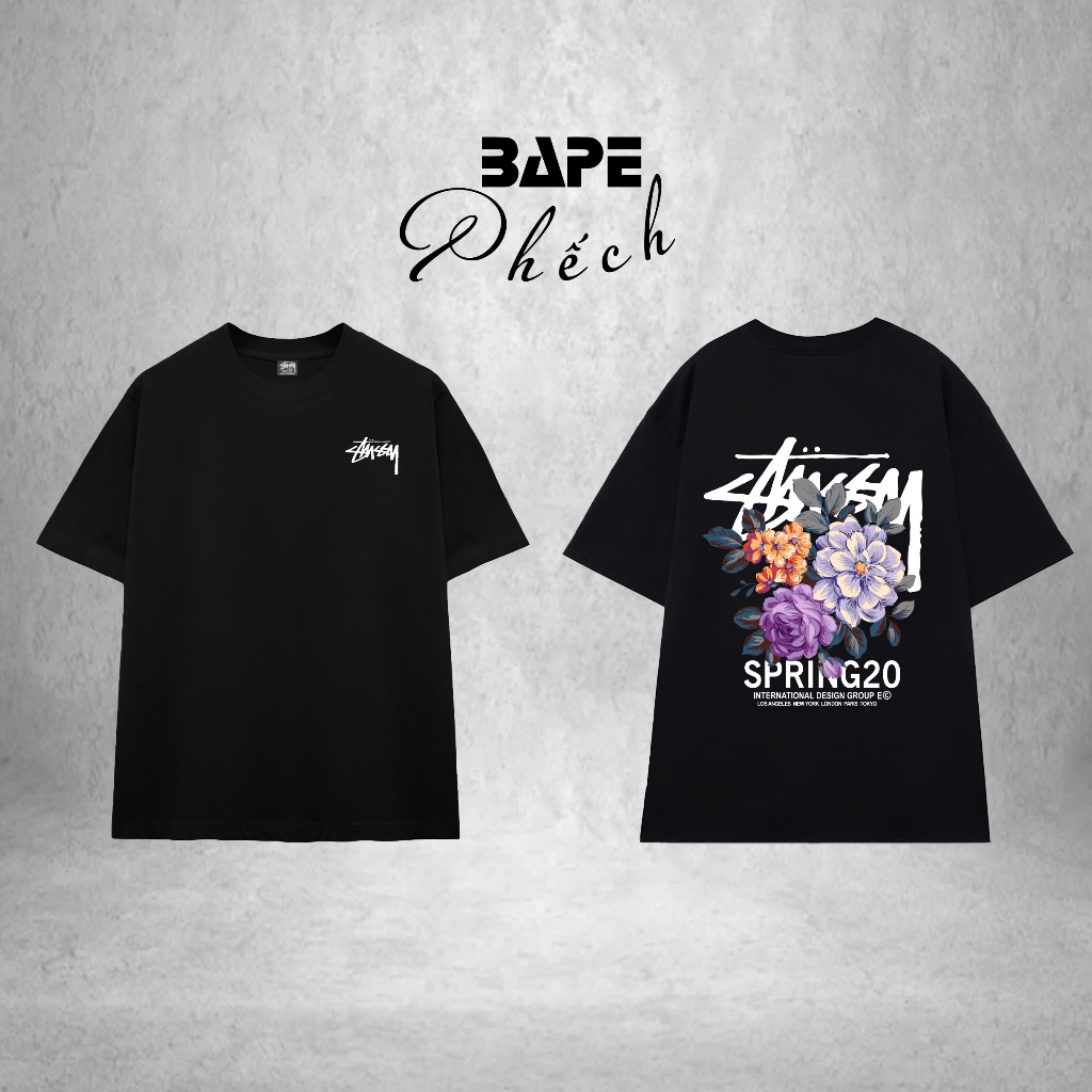 ÁO THUN STUSSY SPRING20 FLOWER FORM RỘNG NAM NỮ UNISEX VẢI COTTON CAO ...