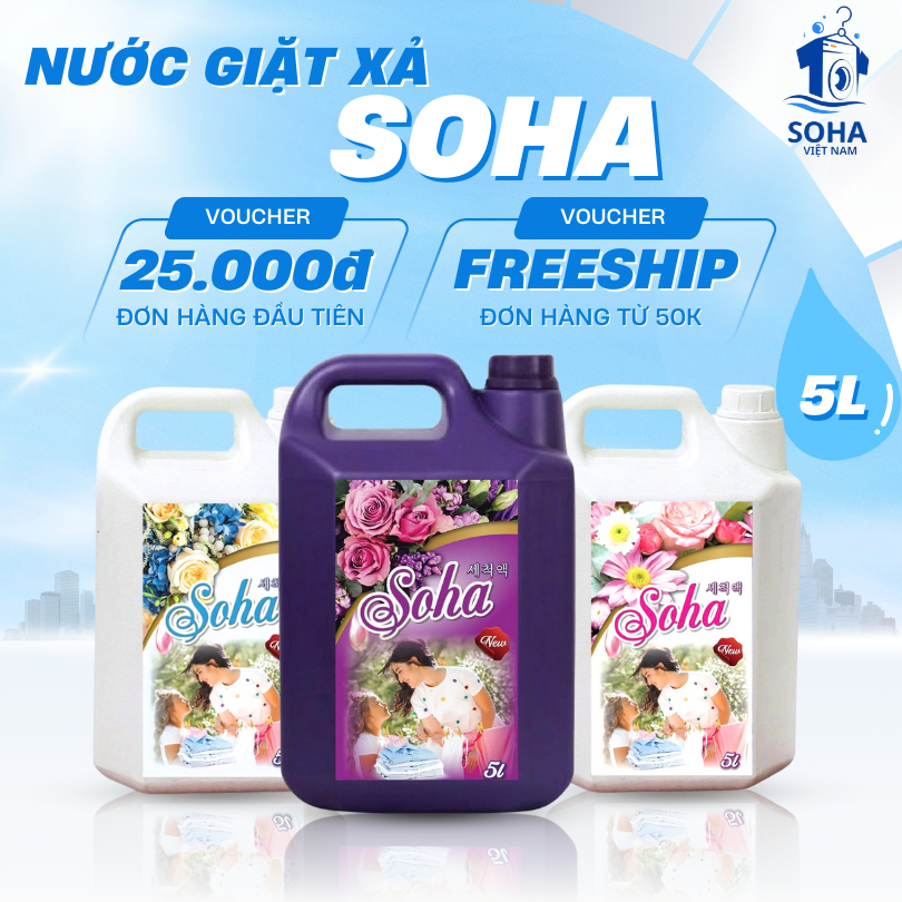 Nước giặt xả Soha 5L đậm đặc 2 trong 1 loại bỏ vết bẩn cứng đầu hương ...