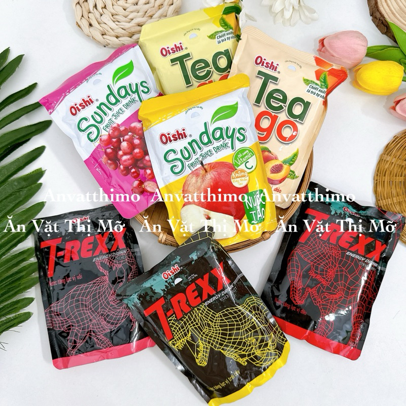 (COMBO 10 TÚI) Nước Oshi Tea Go, Sunday, T-Rex vị chanh, đào, táo, nho ...