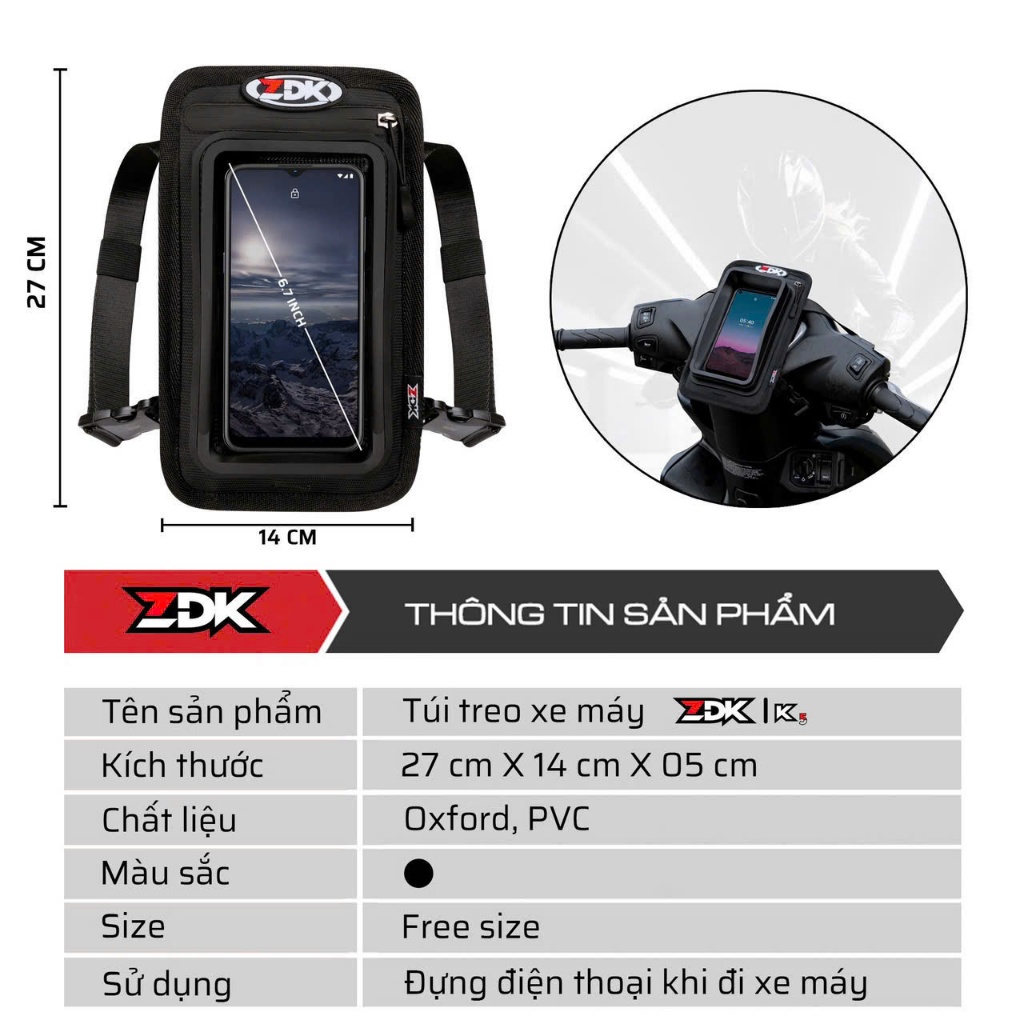 Túi ZDK K5 - Túi treo đầu xe máy đựng điện thoại có vành cao su 4cm hỗ trợ giảm chói khi sử dụng ...
