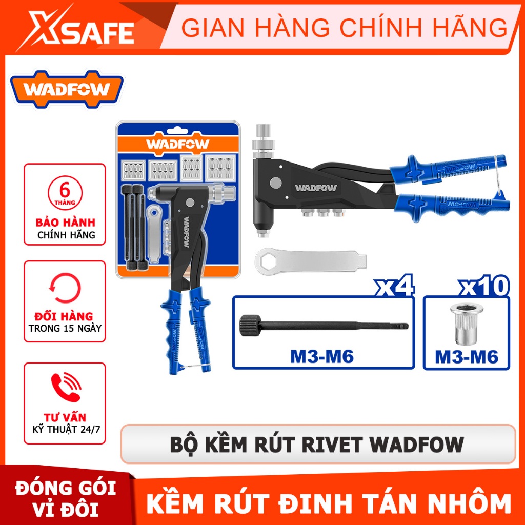 Bộ kìm rút rivet WADFOW WHR5710 dùng chèn ốc vít kiểu đinh tán có ren ...