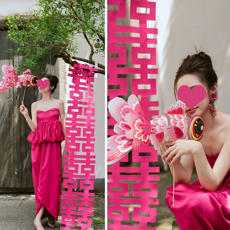 Chữ hỷ dài vải nỉ 2m trang trí đám cưới, dây treo chữ song hỷ dài decor ...