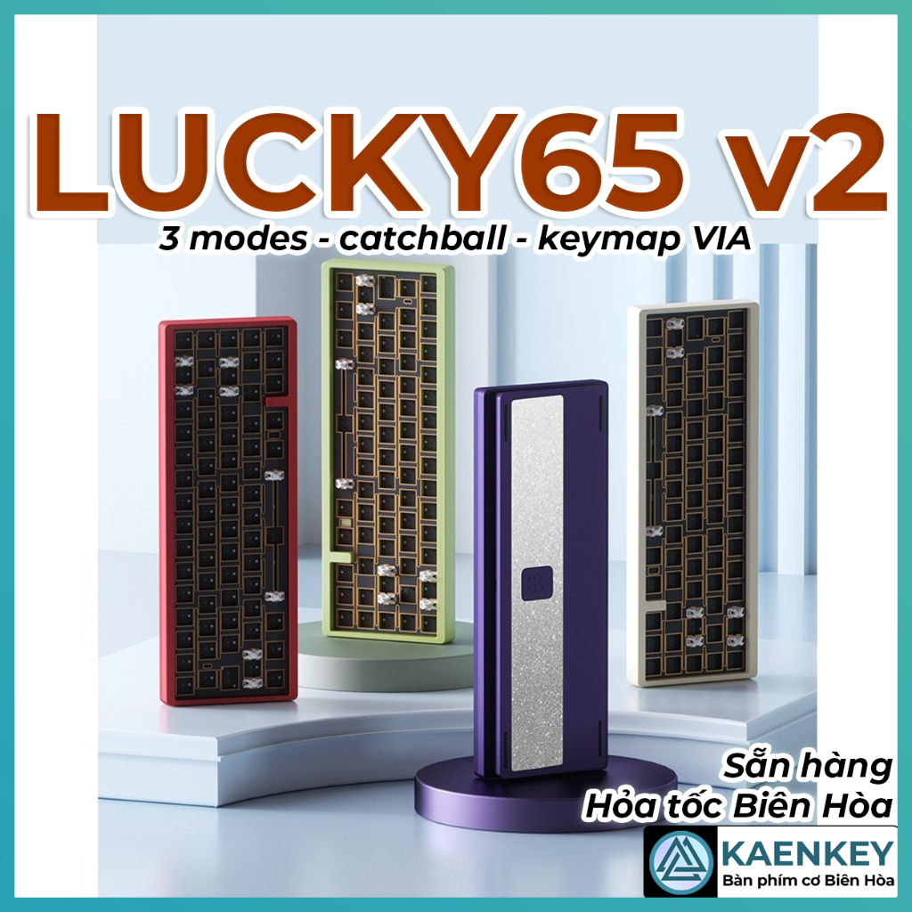 Lucky65 v2: Catch ball 3 mode, full nhôm cnc, hotswap, RGB, plate FR4 ...
