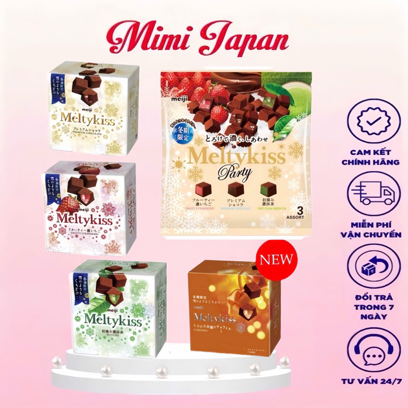Socola tươi Meiji Meltykiss 56g Melty Kiss vị vani, trà xanh, dâu tây, caramen nội địa Nhật Bản ...