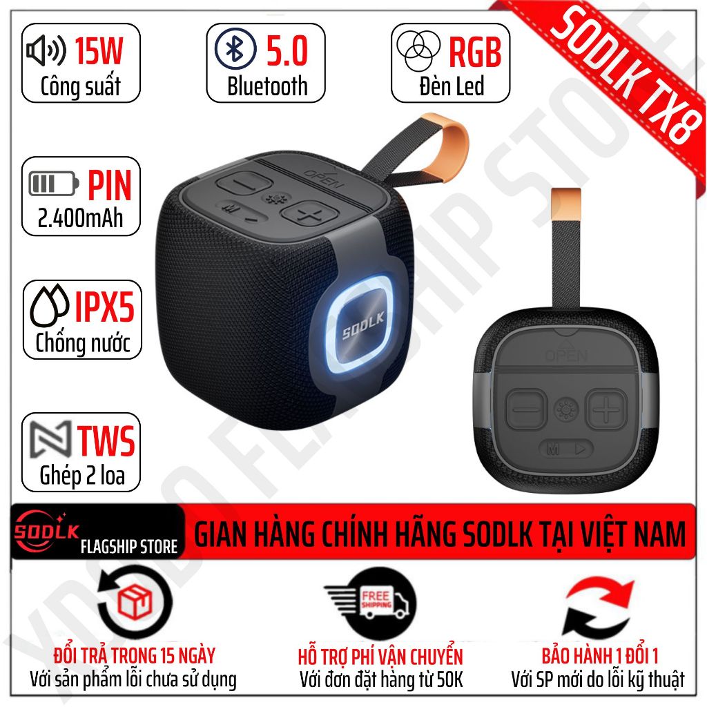 Loa Bluetooth Chính Hãng SODLK TX8 Công Suất 15W SSP Siêu Trầm TWS IPX5 Led RGB Bản Nâng Cấp Của ...