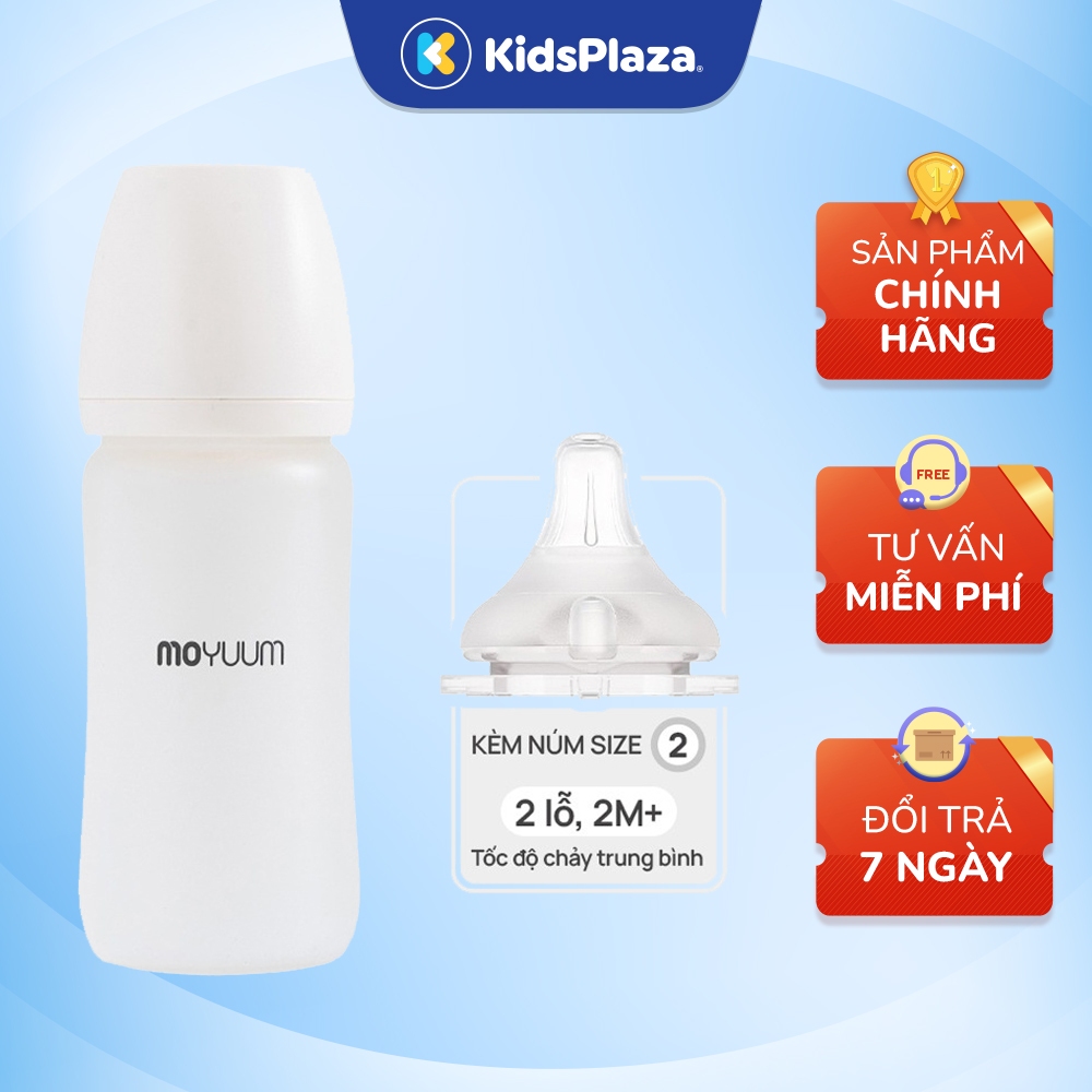 Bình sữa Moyuum THỦY TINH bọc silicon chính hãng size 150ml/240ml ( Đã kèm núm ty cho bé ...