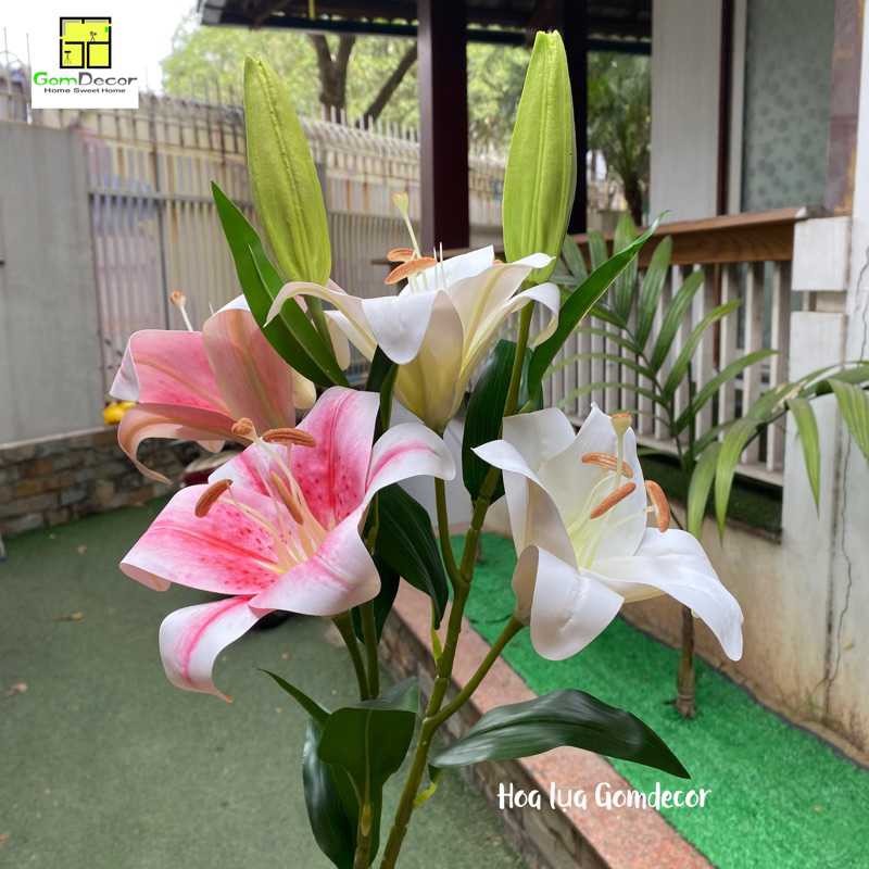 Hoa ly giả 3D hoa lụa cao cấp đẹp như thật | Shopee Việt Nam