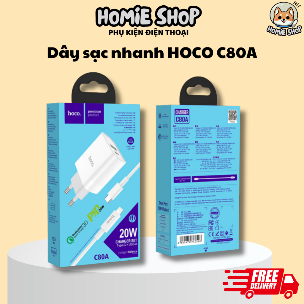 Bộ Sạc Nhanh Điện Thoại Thông Minh 20W Hoco C80A Chân Tròn 2 Cổng ( CHÍNH HÃNG ) BẢO HÀNH 1 NĂM ...