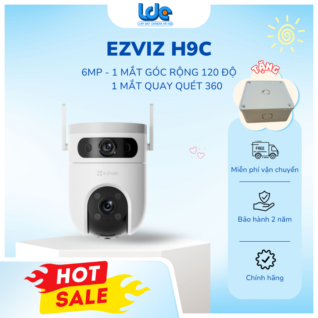 Camera ngoài trời 2 ông kính H9C 6MP H9C 10MP, xoay 360 độ, Đàm thoại 2 ...