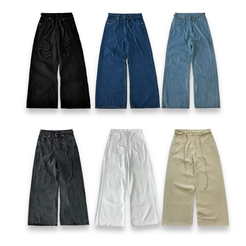 STRING PLAIN LOOSE JEANS - Quần jeans trơn phối dây ống siêu to form ...
