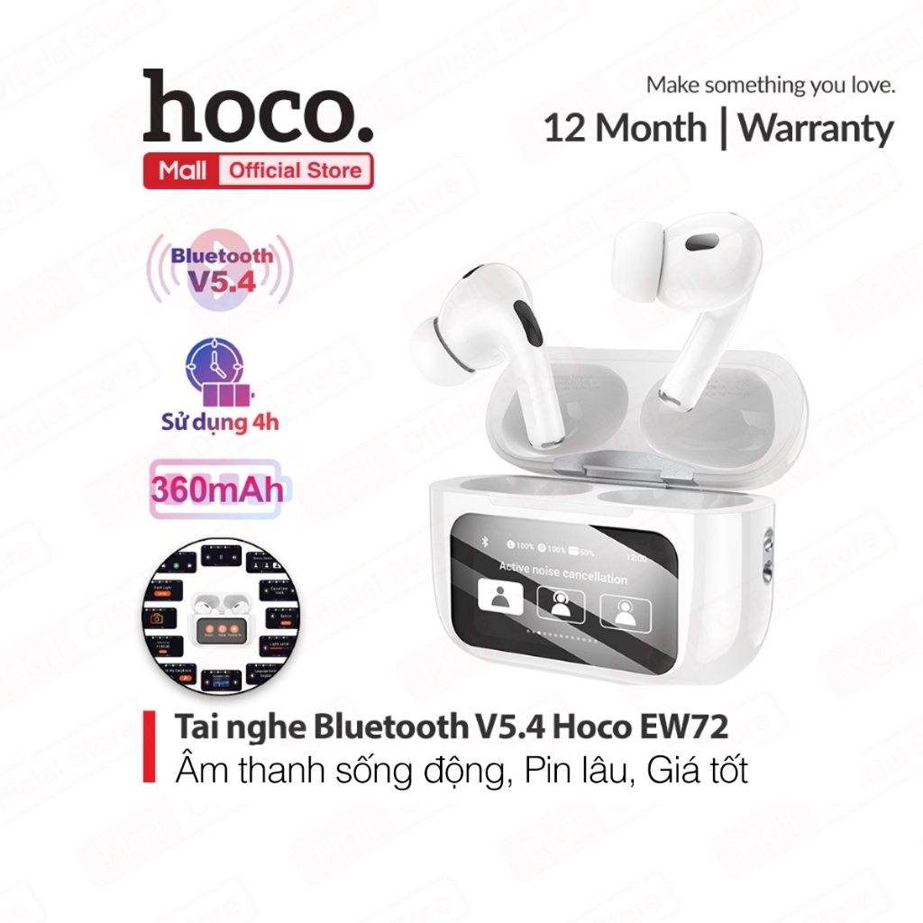 Tai nghe Bluetooth V5.4 Hoco EW72 Thời lượng pin ấn tượng, Chơi game ...