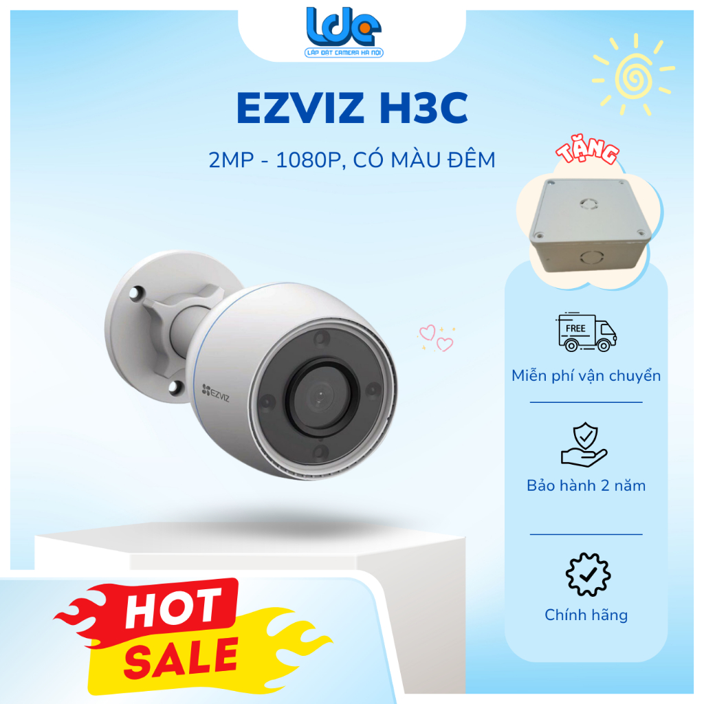 Camera wifi Ezviz ngoài trời H3C Color có màu ban đêm,góc rộng 120 độ ...