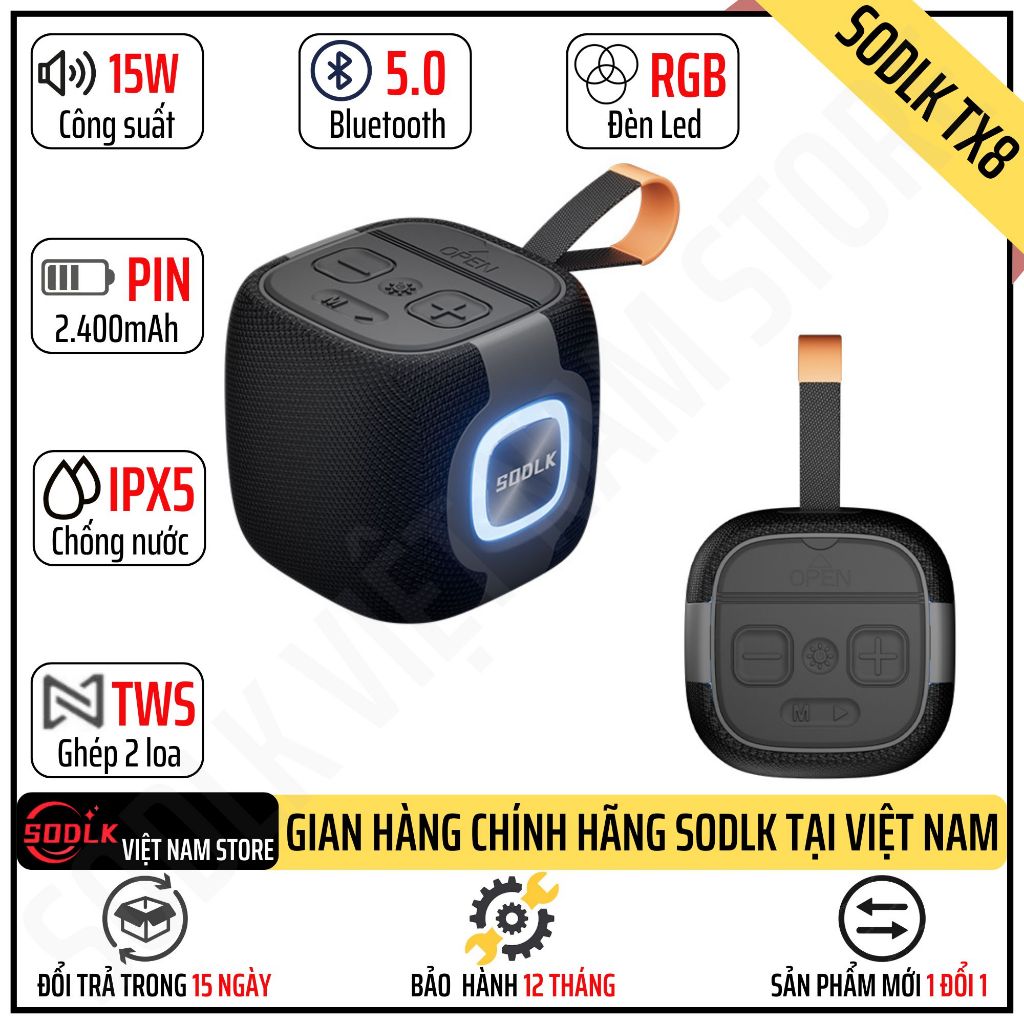 Loa Bluetooth SODLK TX8 Công Suất 15W SSP Siêu Trầm TWS IPX7 Led RGB ...