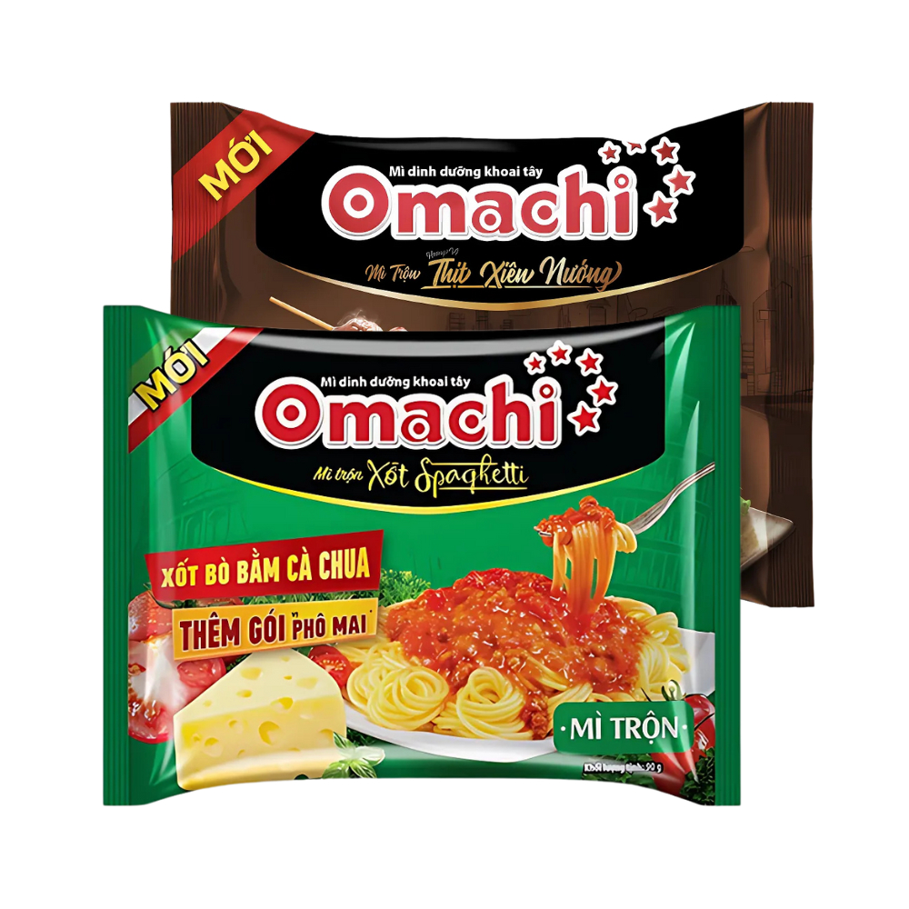 Thùng 30 gói mì Omachi trộn xốt spaghetti/thịt xiên nướng gói 82g/90g ...