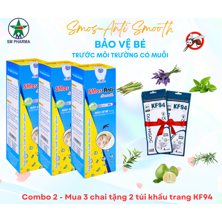 COMBO 5 MÓN - 3 CHAI XỊT CHỐNG MUỖI TINH DẦU CHO BÉ SMOS ANTI TẶNG 2 ...