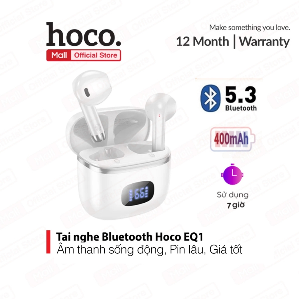Tai nghe không dây Hoco EQ1 - Âm bass mạnh, Bluetooth 5.3, Giá tốt, pin 400mah , sử dụng đến 7 ...