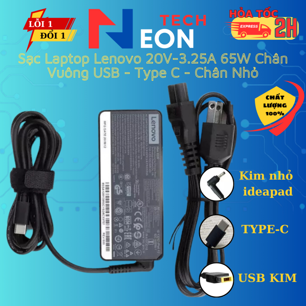 Sạc Laptop Lenovo 20V-3.25A 65W Chân Vuông USB - Type C - Chân Nhỏ Cho ...