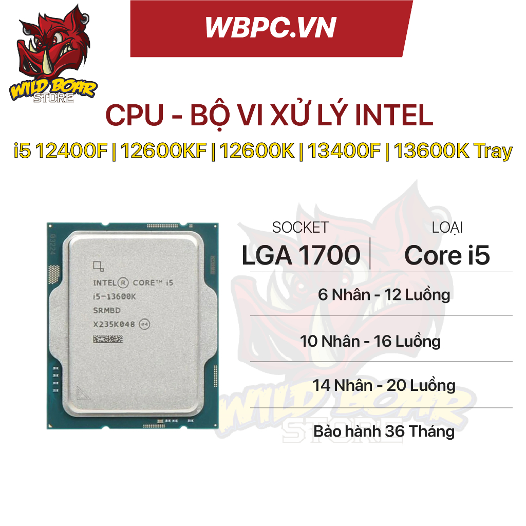 Bộ Vi xử lý CPU Intel core i5 12400F | 12600KF | 12600K | 13400F ...