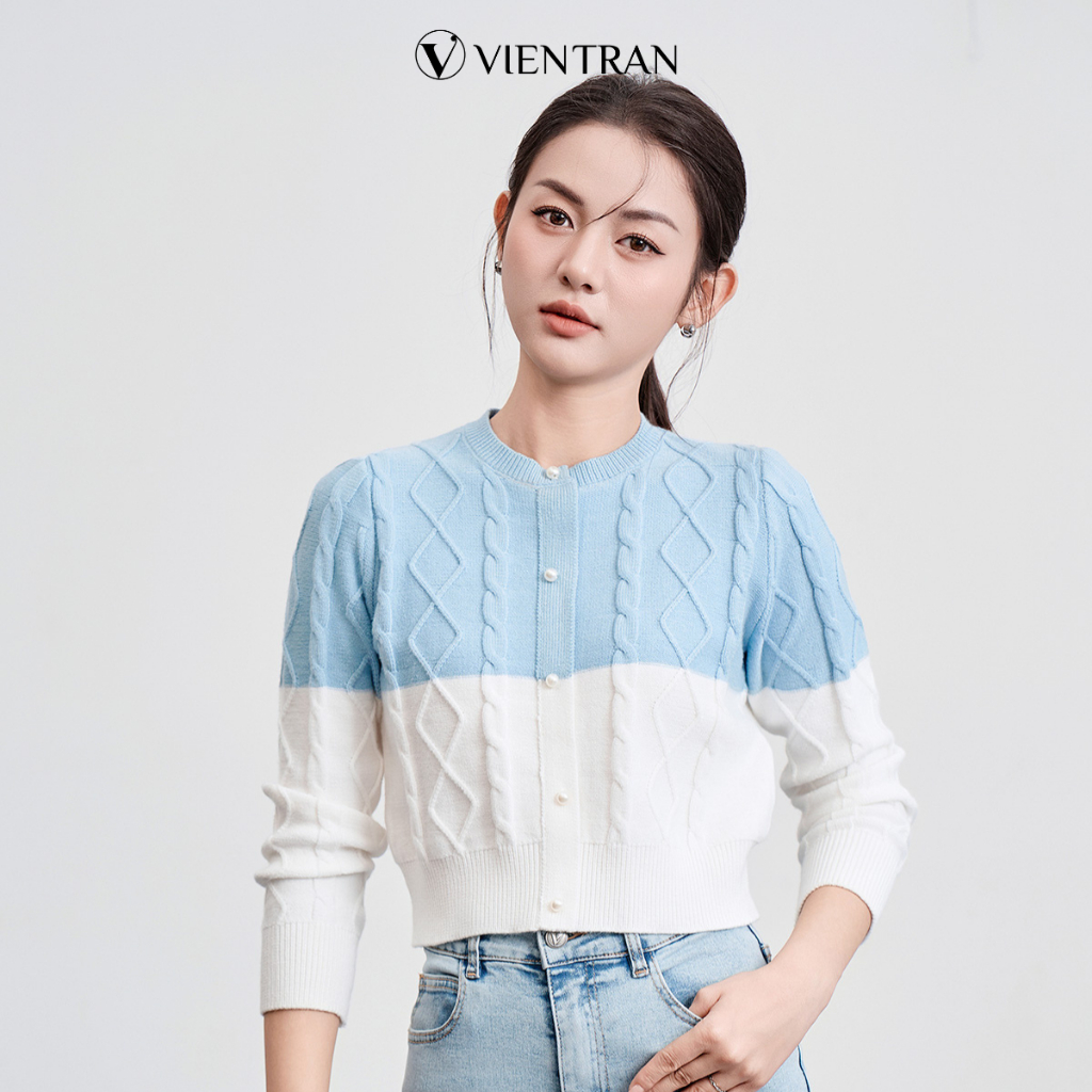 Áo len vặn thừng phối màu VIEN TRAN V61W23T020 | Shopee Việt Nam