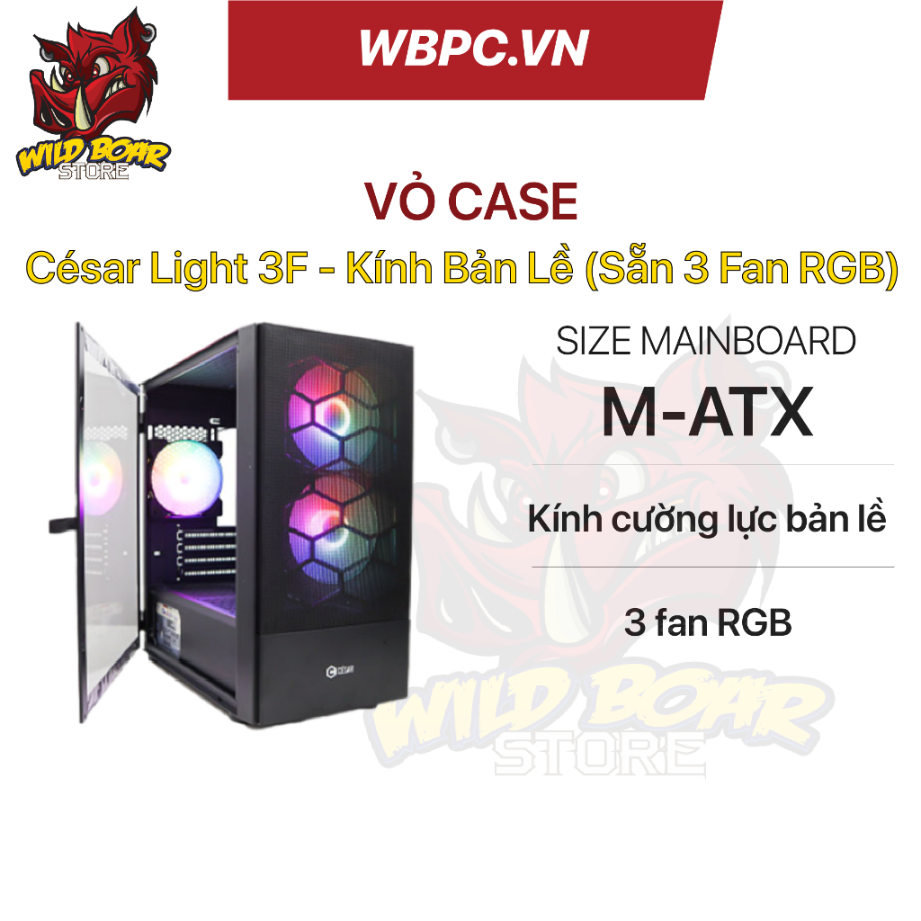 Vỏ Case César Light 3F - Kính Bản Lề (Sẵn 3 Fan RGB) | Shopee Việt Nam