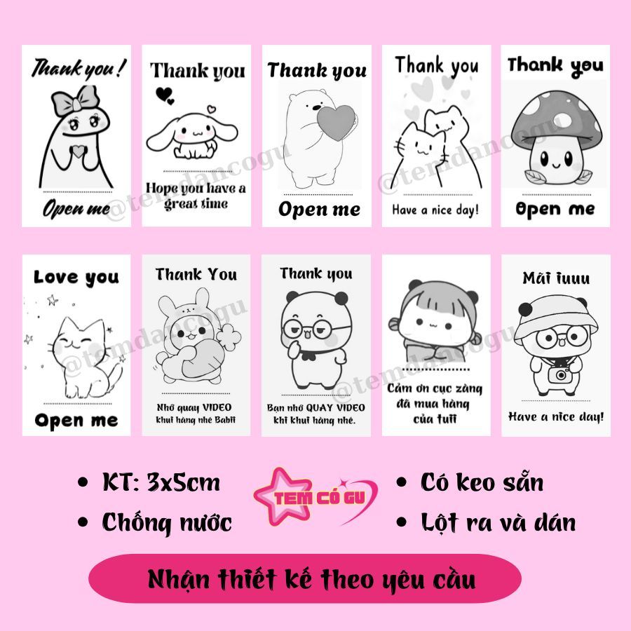 Set 50 Nhãn Dán, Tem Dán Niêm Phong, Sticker Thank You, Mini Có Keo Sẵn ...