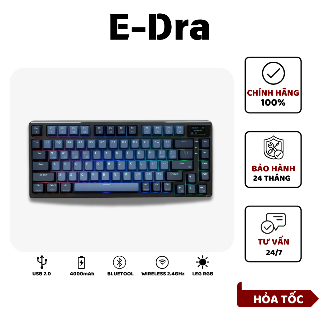 Bàn phím E-DRA EK375 Pro Alpha (Navy-Blue) - Hotswap, Pin 4000mAh, Led ...