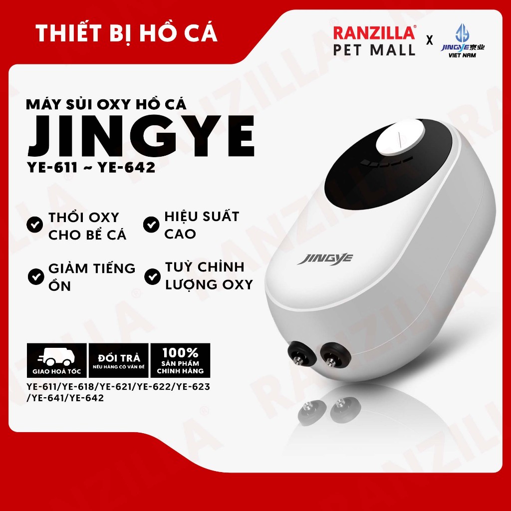 Máy sủi oxy Jingye YE622/YE641 - bơm oxy cho bể cá, bóng khí dày, giảm tiếng ồn - Hàng chính ...