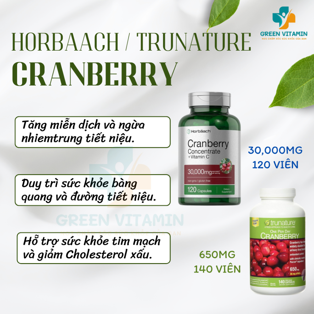 Horbaach Cranberry 30000mg + Vitamin C Viên Uống Hỗ Trợ Bàng Quang Và ...