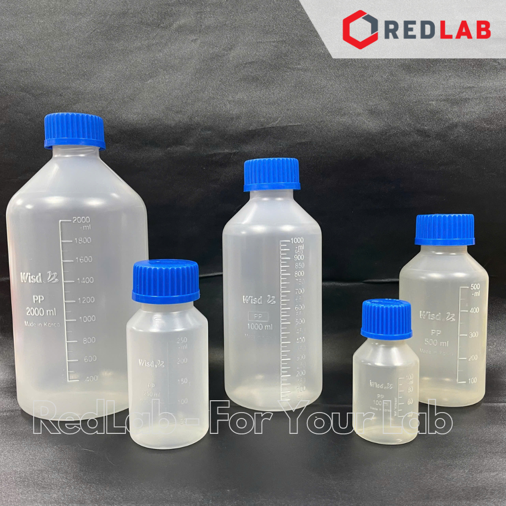 Chai nhựa PP trắng chịu nhiệt, nắp GL 32 / GL45 WISD Hàn Quốc 1000 2000 ml, vạch nổi, có VAT ...
