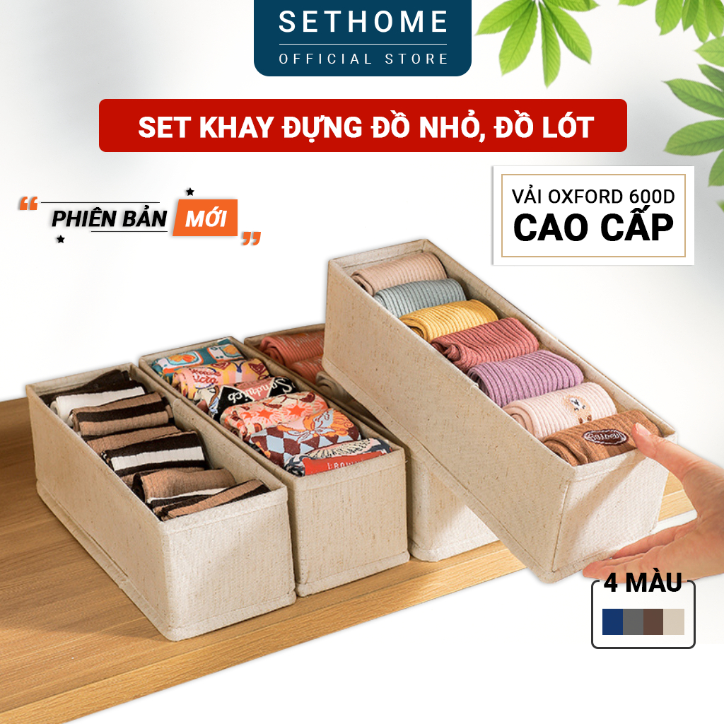 Set khay hộp vải xếp đồ nhỏ SETHOME xếp gọn bít tất vớ khăn đồ lót cà vạt quần áo ngủ mỏng ...