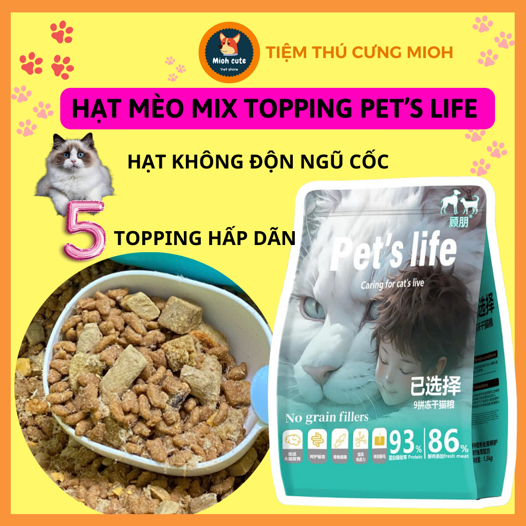 Hạt Mèo Mix Topping Pet's Life Siêu Topping, Bổ sung Men tiêu hóa ổn ...