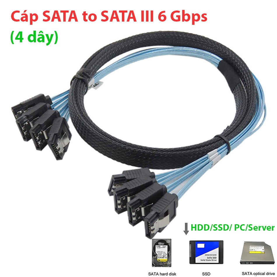 Dây cáp dữ liệu 4 cổng SATA to SATA tốc độ 5Gbps dài 0.5M 1M cho ổ cứng ...