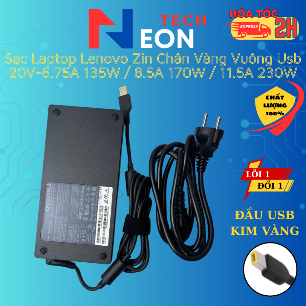 Sạc Laptop Lenovo Zin Chân Vàng Vuông Usb 20V-6.75A 135W / 8.5A 170W ...