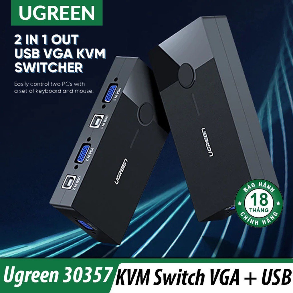 Bộ chuyển tín hiệu VGA 2 Máy Tính dùng 1 màn hình KVM Switch 2 cổng USB Ugreen 30357 - Hàng ...