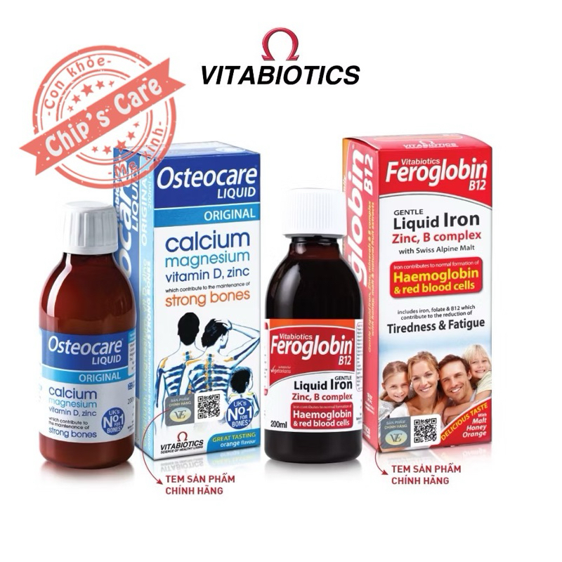 Combo Vitabiotics canxi OSTEOCARE nước 200ML Và FEROGLOBIN B12 Bổ Sung Sắt nước 200ML Nhập khẩu ...