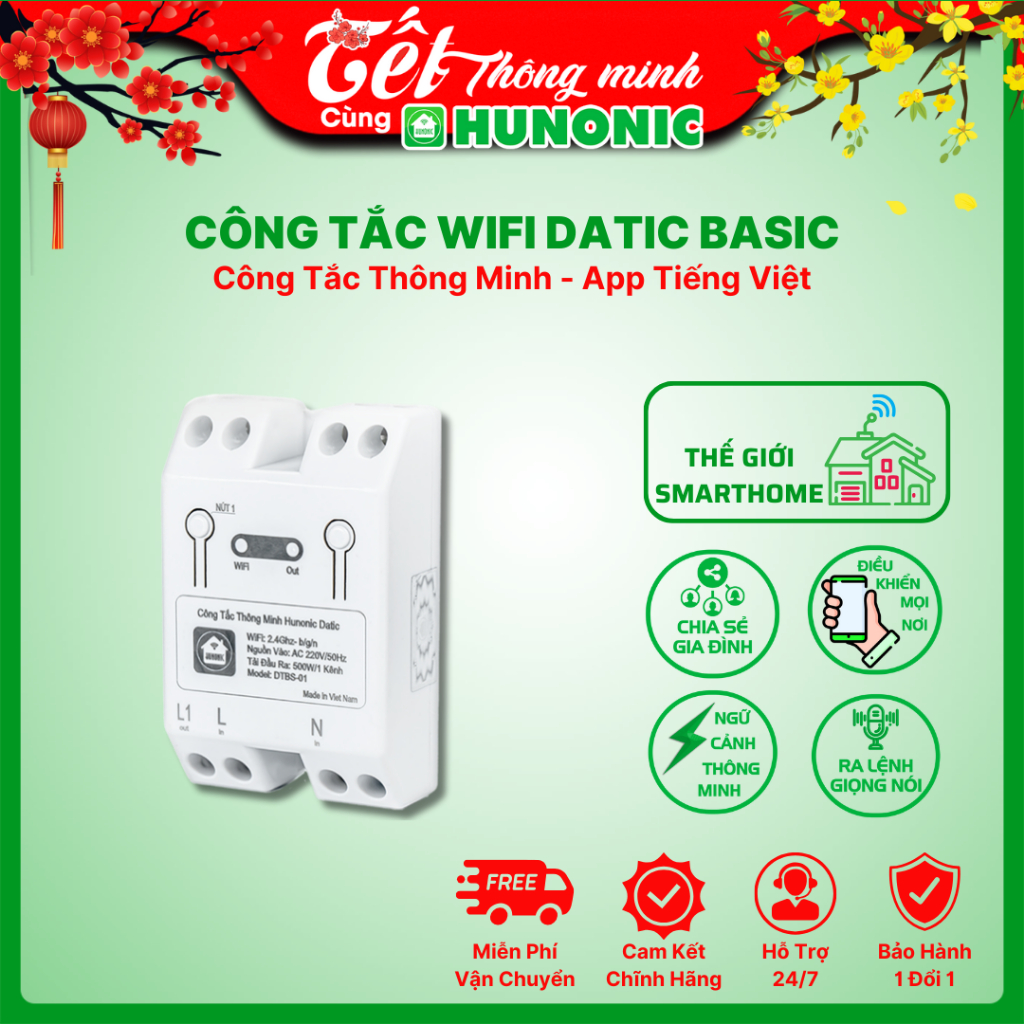 Hunonic Datic Basic - Công Tắc Thông Minh điều khiển từ xa 1 kênh 500w ...