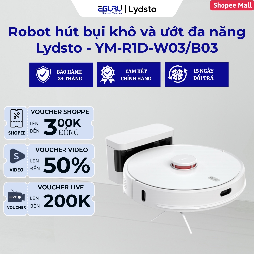 Robot hút bụi khô và ướt đa năng Lydsto - YM-R1D-W03/B03 Điều khiển qua điện thoại | Shopee Việt Nam