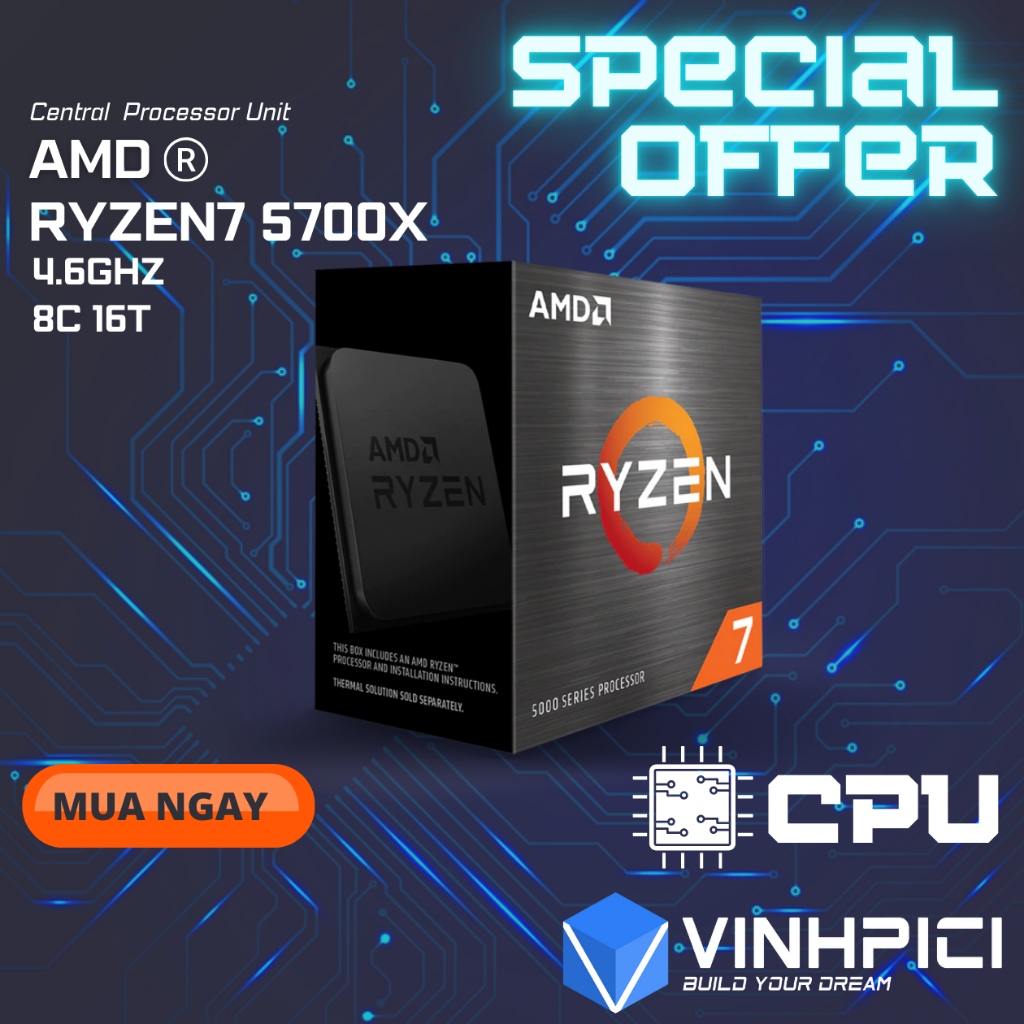CPU AMD Ryzen 7 5700X ( 3.4GHz Boost 4.6GHz / 8 nhân 16 luồng / 32MB ...
