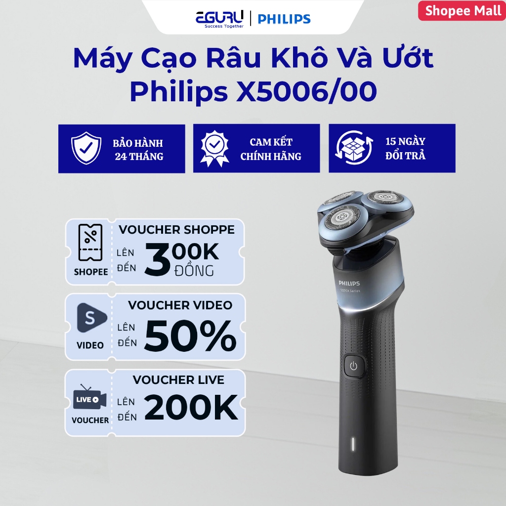 Máy Cạo Râu Khô Và Ướt Philips X5006/00, An Toàn Cho Da - Bảo Hành ...