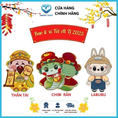 (Quà tặng) 1 Bao Lì Xì Chibi Mẫu Rắn, Labubu, Ông Thần Tài Tết Ất Tị ...