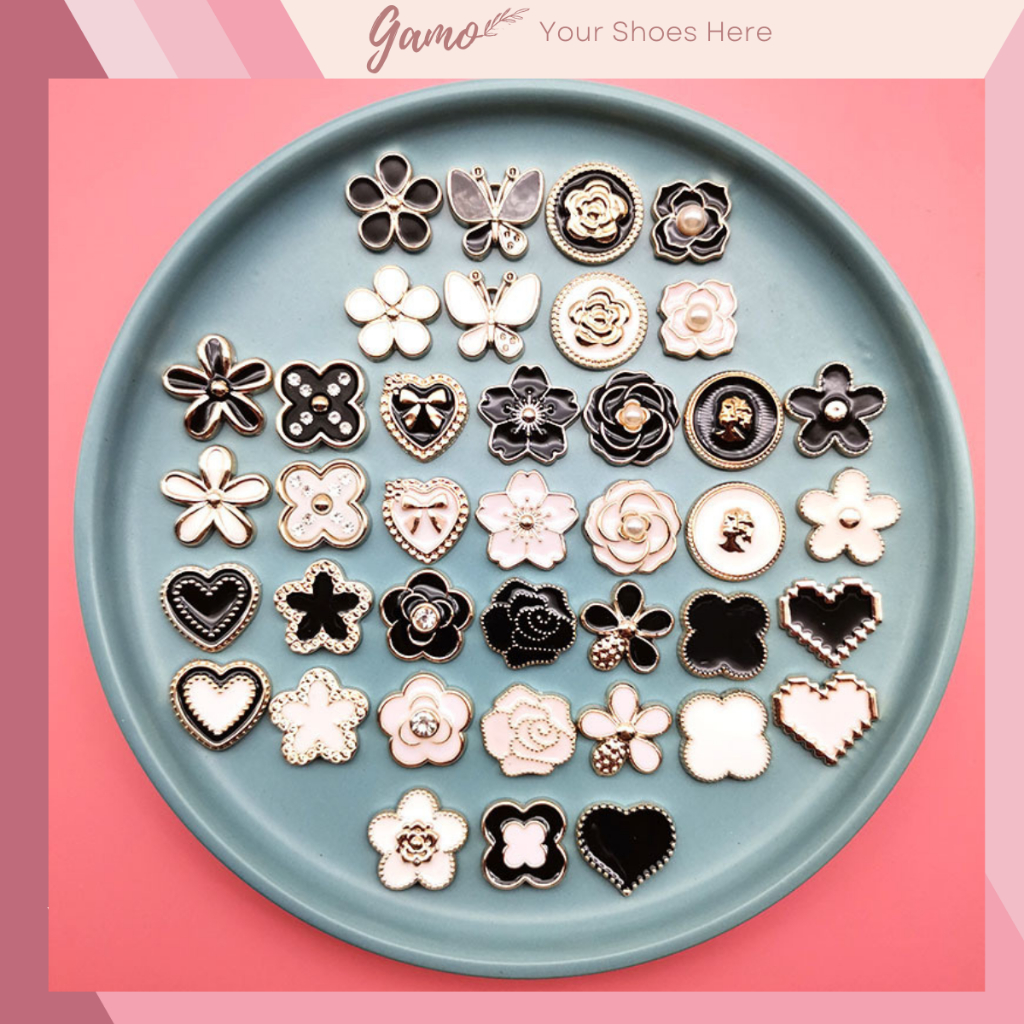 Sticker, Charm 3D chủ đề Bling trắng đen DIY Gamo gắn Dép Cross, Dép ...