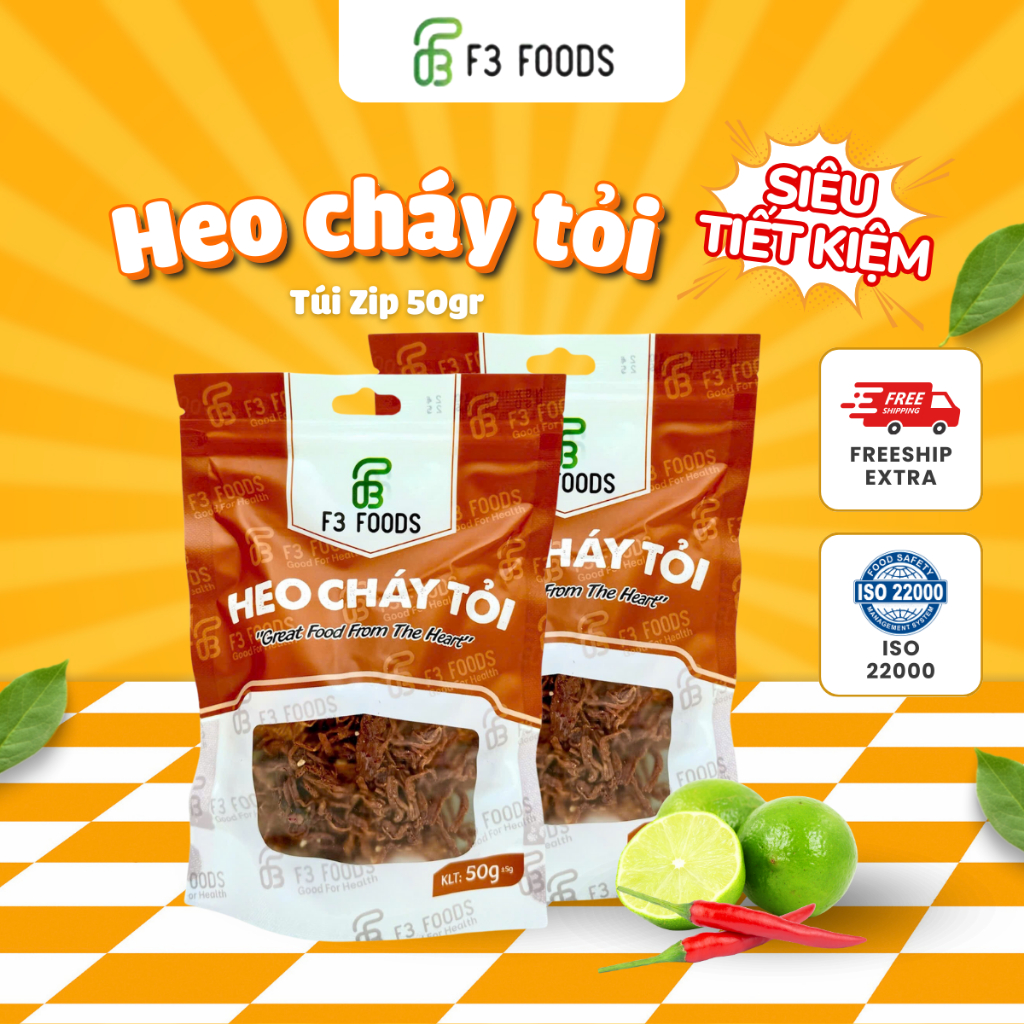 Khô Heo Cháy Tỏi F3 Foods Dai Ngọt Tự Nhiên, Hương Vị Đậm Đà Lôi Cuốn, Túi Zip 50g Ăn Vặt Tiện ...