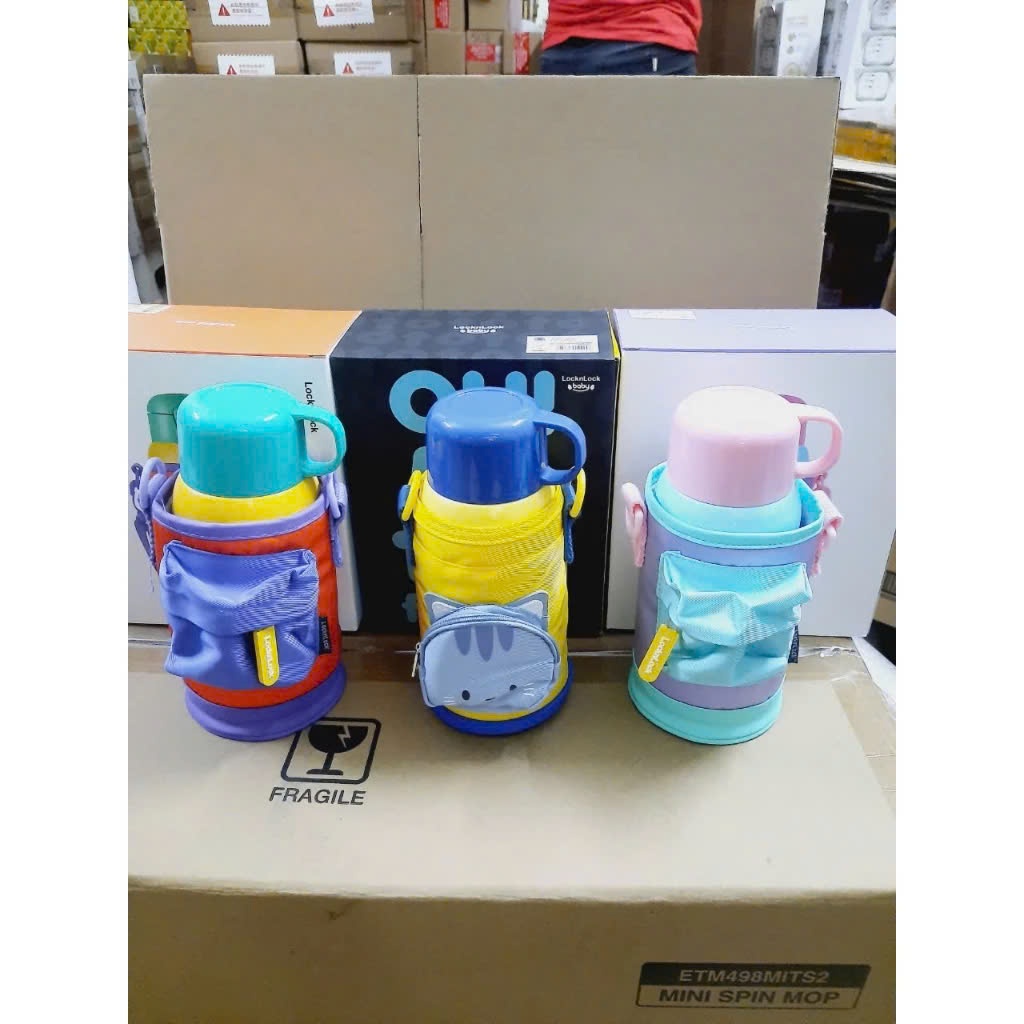 Bình giữ nhiệt trẻ em LocknLock Animal Friend Kids LHC1475 550ML, 3 nắp, kèm ống hút, dây đeo ...