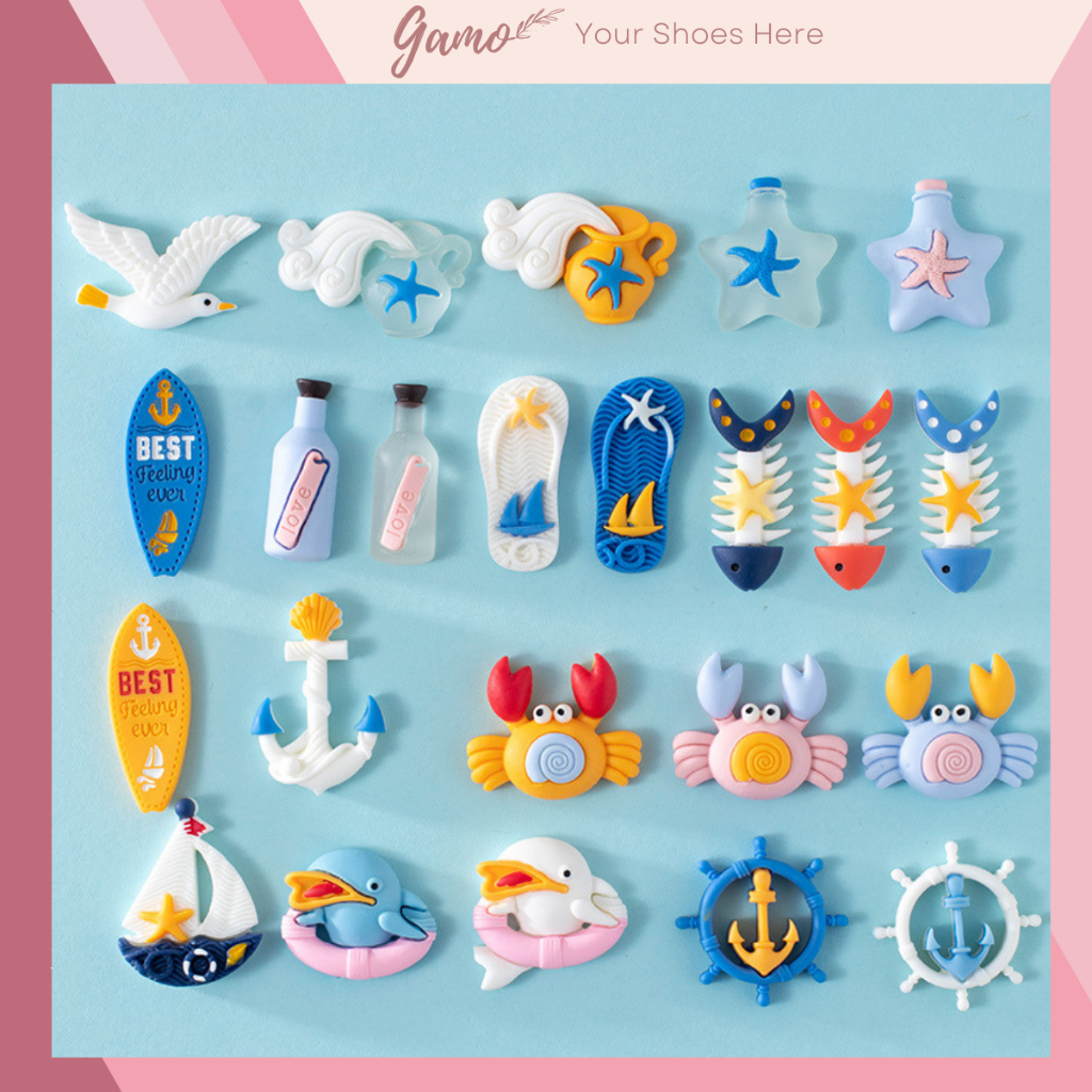 Sticker, Charm 3D chủ đề đại dương thủy thủ 2025 DIY Gamo gắn Dép Sục ...