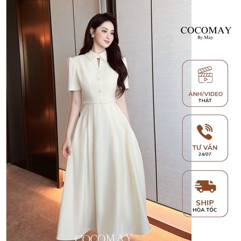 COCOMAY Đầm Mayer cổ đức midi thanh lịch màu kem kèm dây thắt lưng eo - Women, Nữ, Dress ...