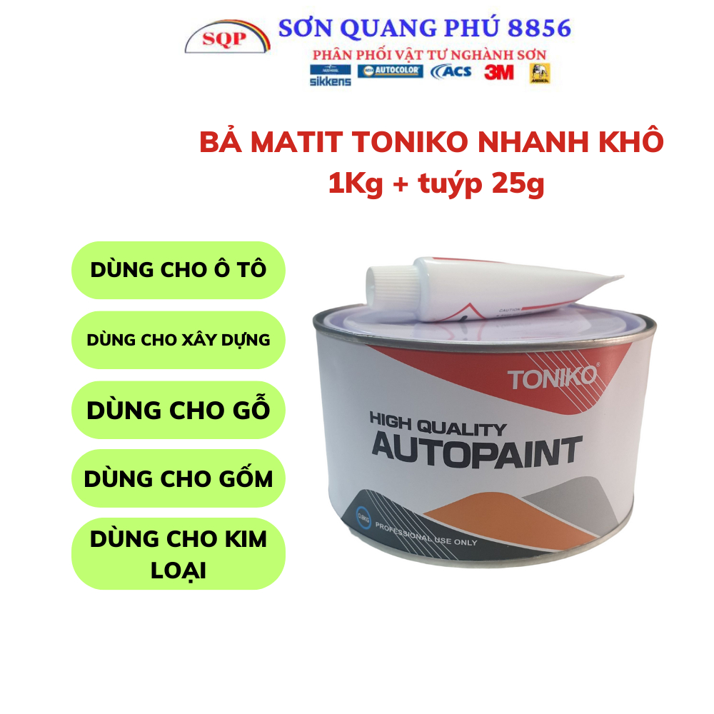 matit Bả trét đắp TONIKO, bột bả 380 lon 1kg bột bả nền, bả kim loại trét oto xe máy ( Sơn oto ...