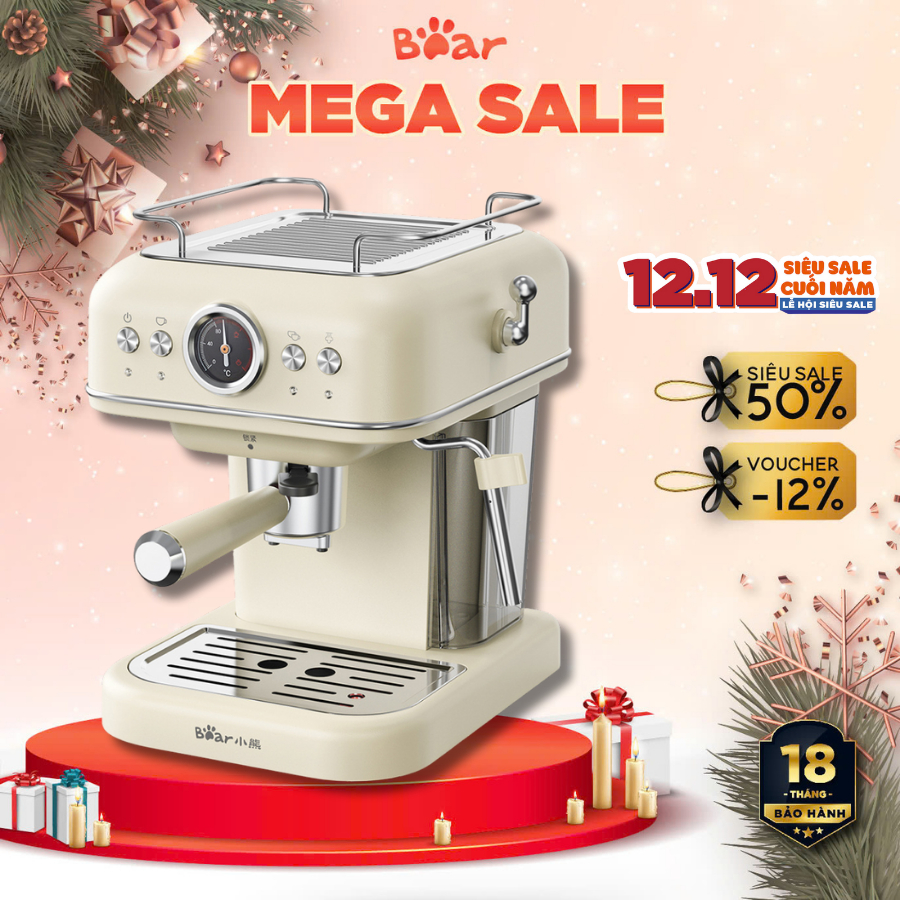 Máy pha cà phê espresso tự động Bear KFJ-E12R5 1.2L, Áp suất 20 BAR ,950W, Tạo bọt sữa, BH 18 ...