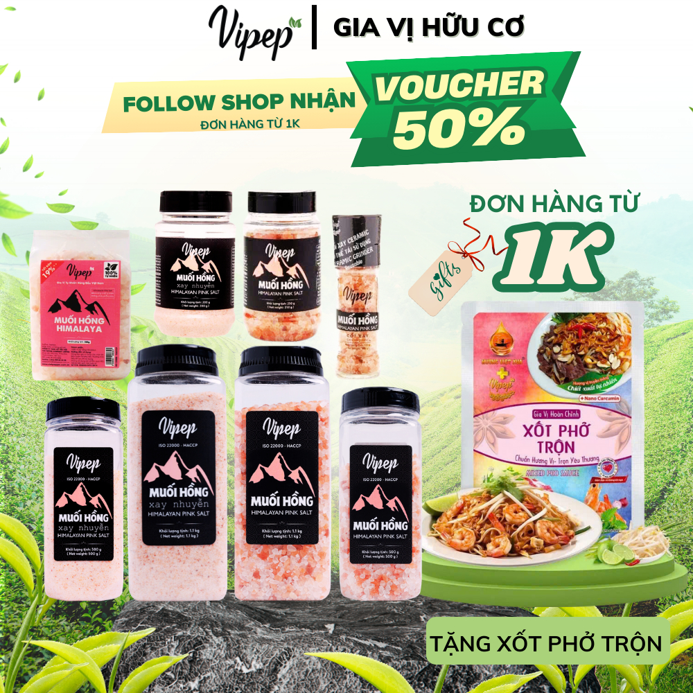 Muối hồng Himalaya xay nhuyễn/ nguyên hạt 120g/200g/25-g/500g/1.1kg gia vị hữu cơ - Vipep Gia vị ...