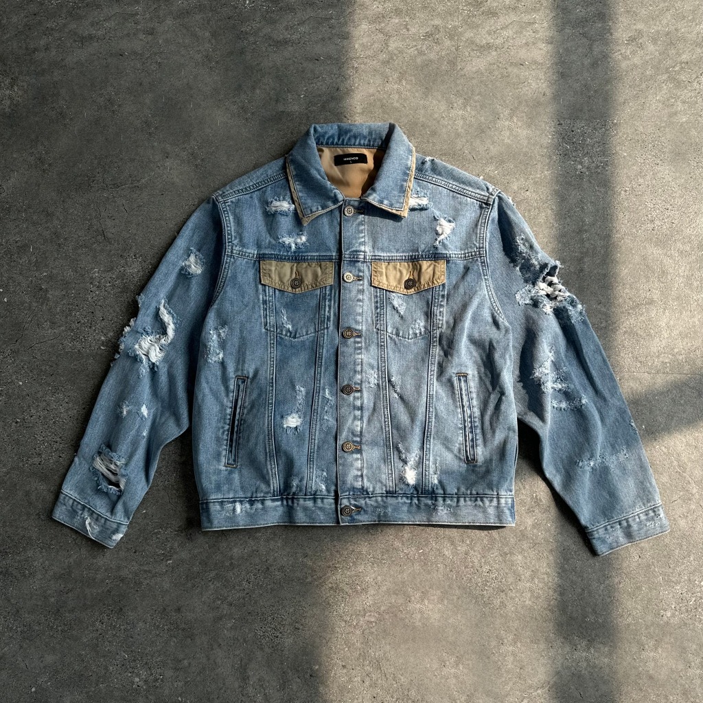 Áo khoác bò nam MIKENCO Distressed Wash Denim Jacket | Shopee Việt Nam
